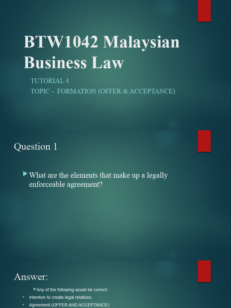BTW1042 Tutorial 4 - Suggested Answers | PDF | Offer And Acceptance ...