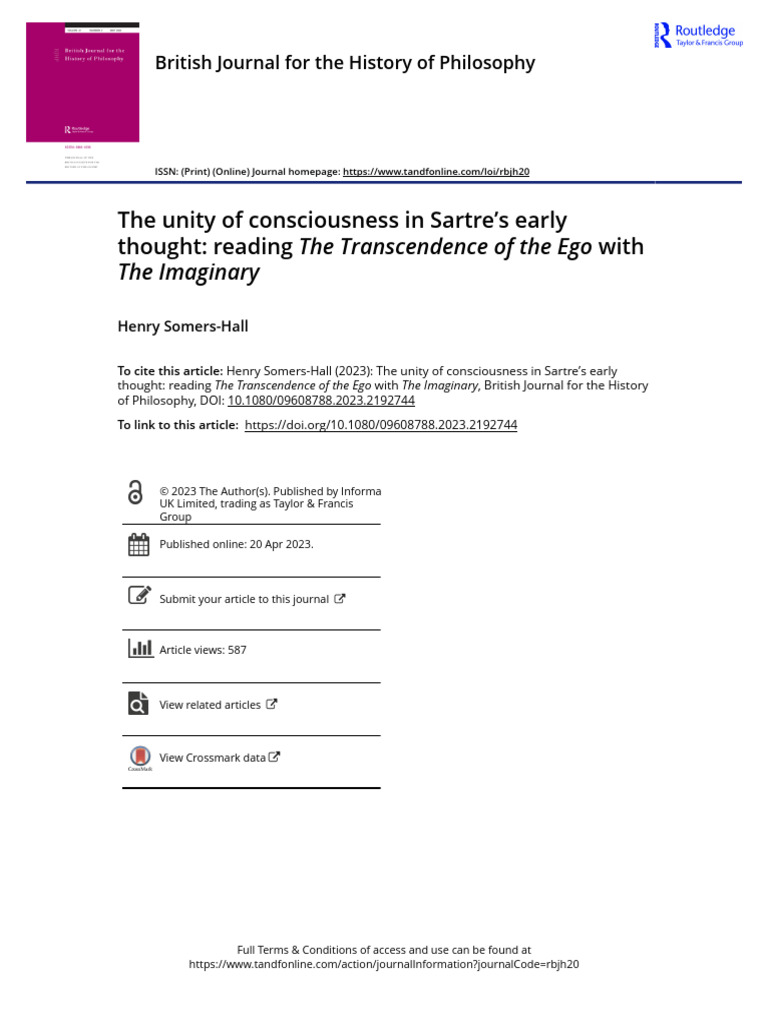 Sartre's Unity of Consciousness Explained | PDF | Transcendence ...