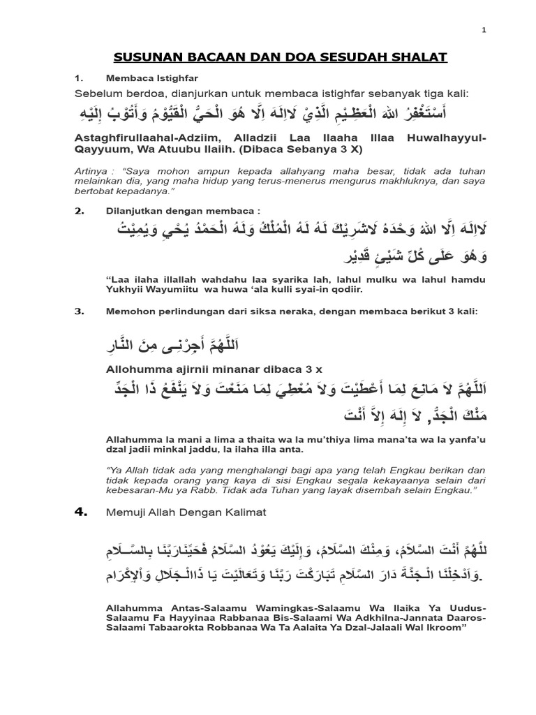 Bacaan dan Doa Setelah Shalat | PDF | Kesehatan Holistik | Agama ...