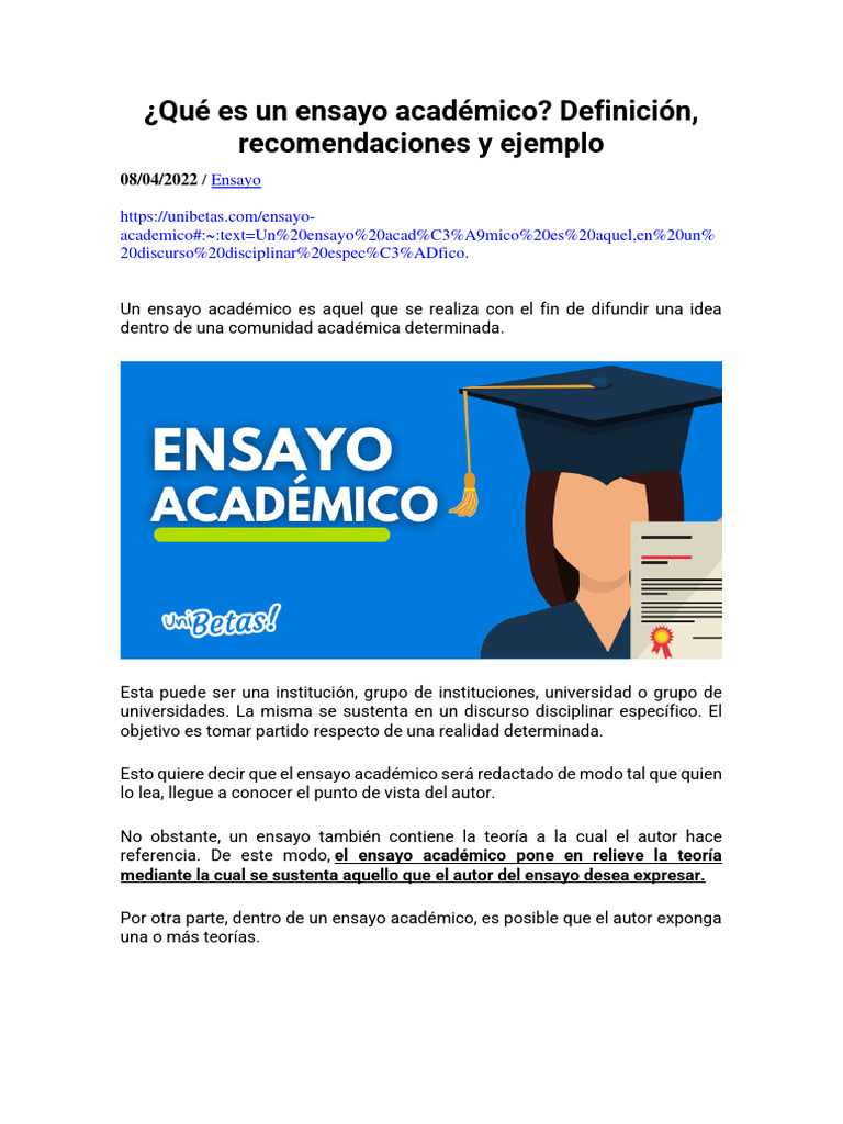 Qué Es y Como Hacer Un Ensayo Académico | PDF | Ensayos | Autor Qué Es y Como Hacer Un Ensayo Académico | PDF | Ensayos | Autor