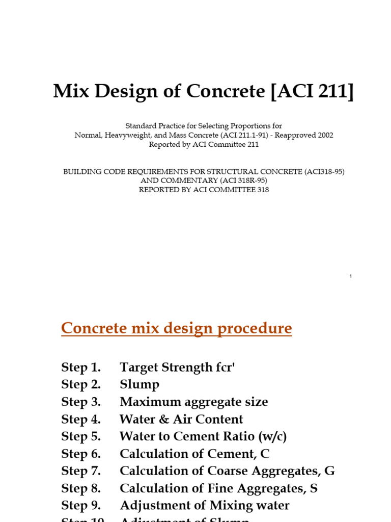 Aci 211 Design Mix | PDF | Concrete | Cement