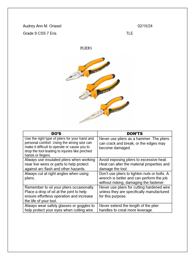 Essential Pliers Safety Tips | PDF