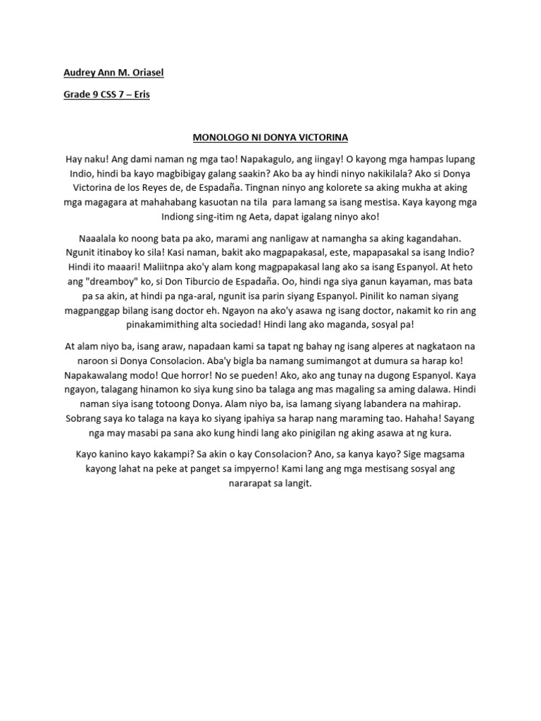 Monologue (Donya Victorina) | PDF