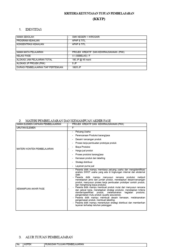 ATP Dan KKTP Mapel PKK Kelas XI | PDF