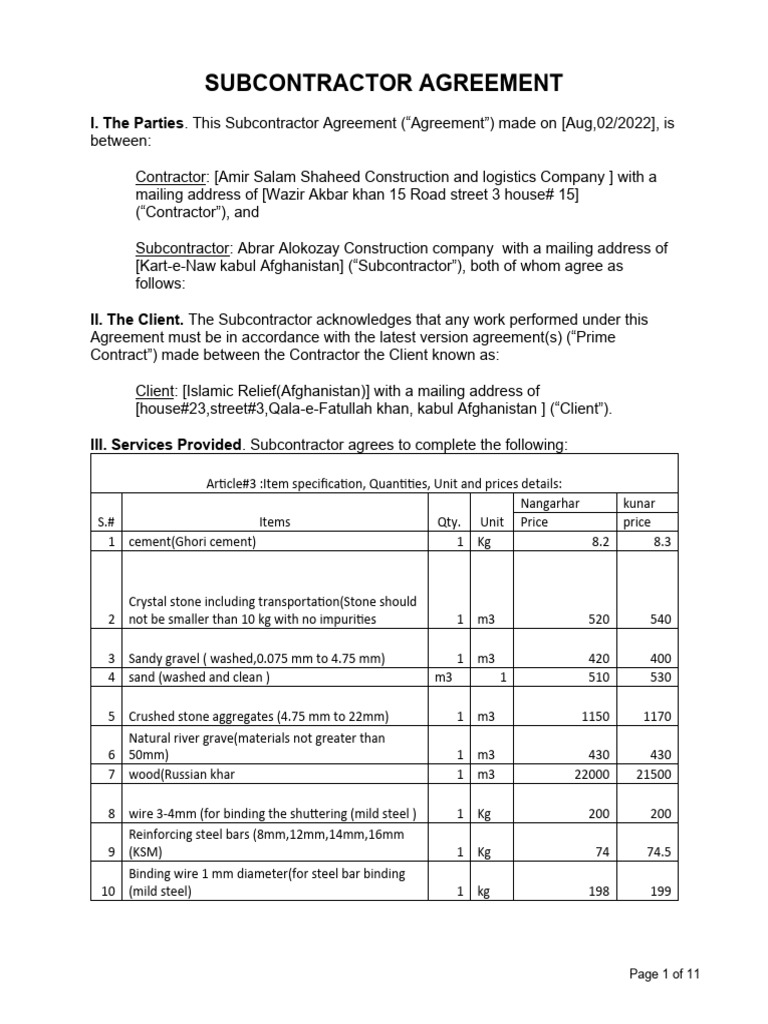 Subcontractor Agreement Template | Download Free PDF | Indemnity | Liability Insurance