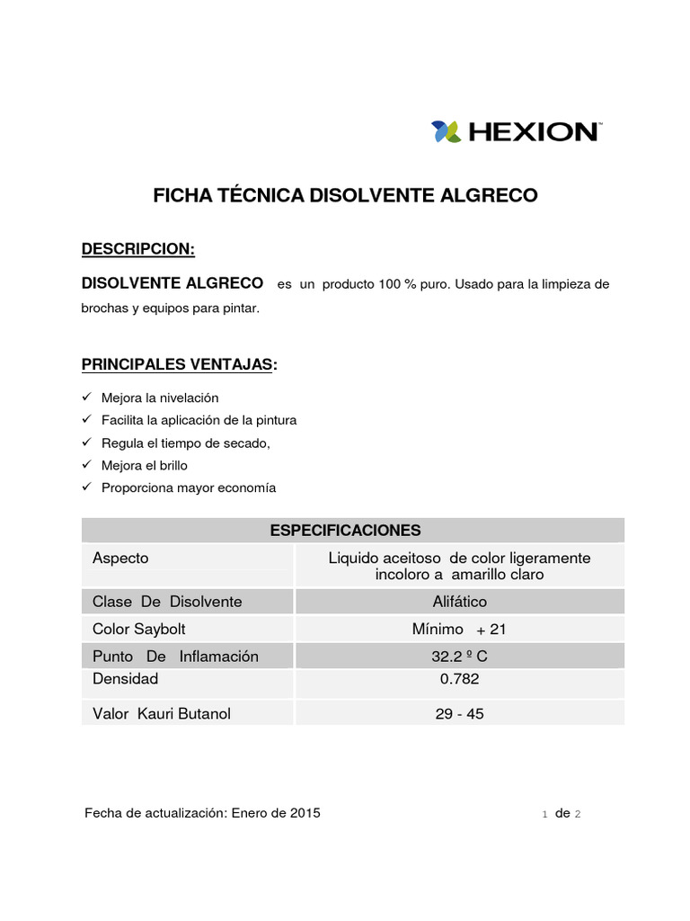 Ficha Técnica del Disolvente Algreco | PDF | Solvente