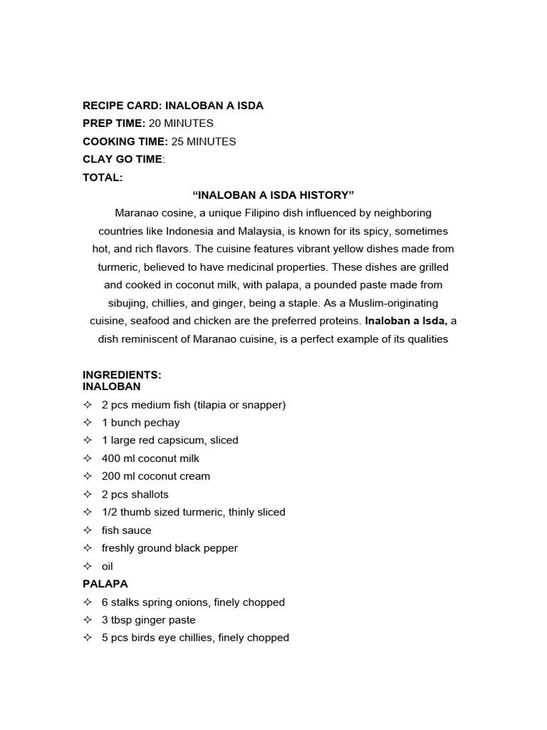 Inaloban A Isda Recipe Guide | PDF | Cooking, Food & Wine | Wellness