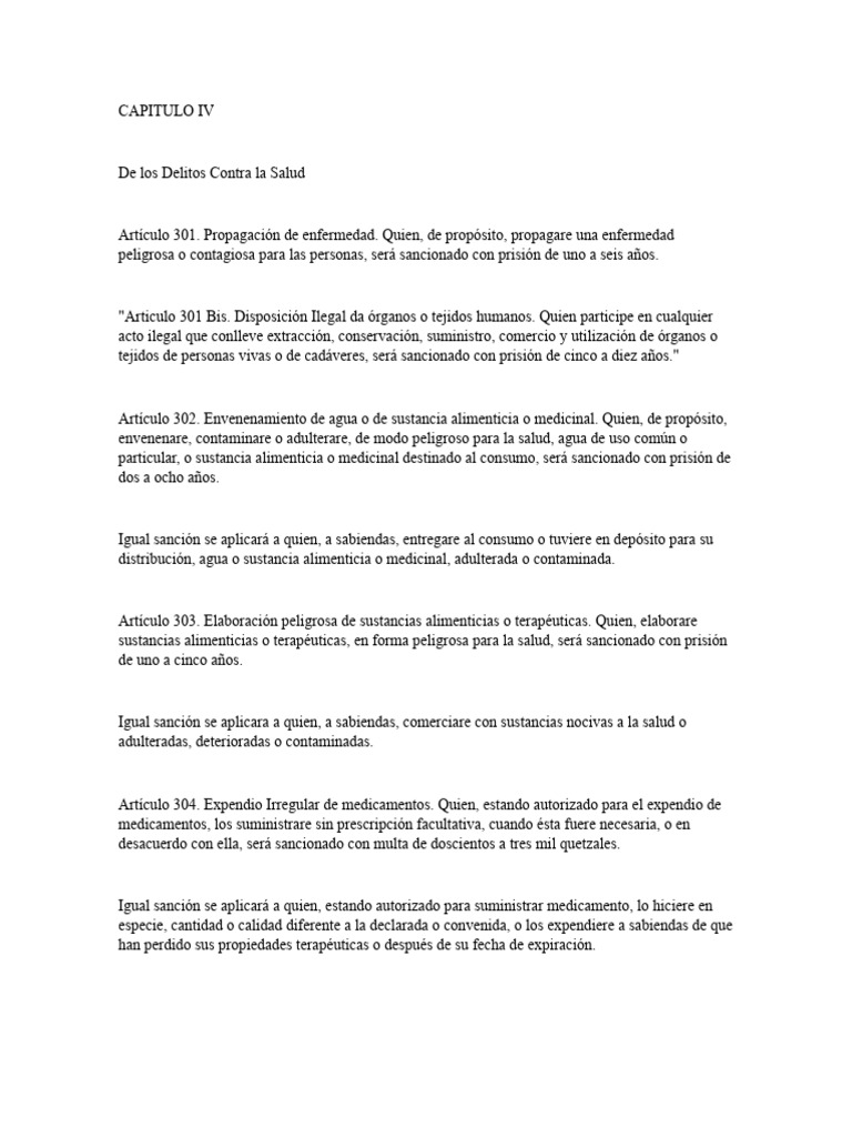 Delitos Contra La Salud Capitulo Iv Del C Digo Penal | PDF ...