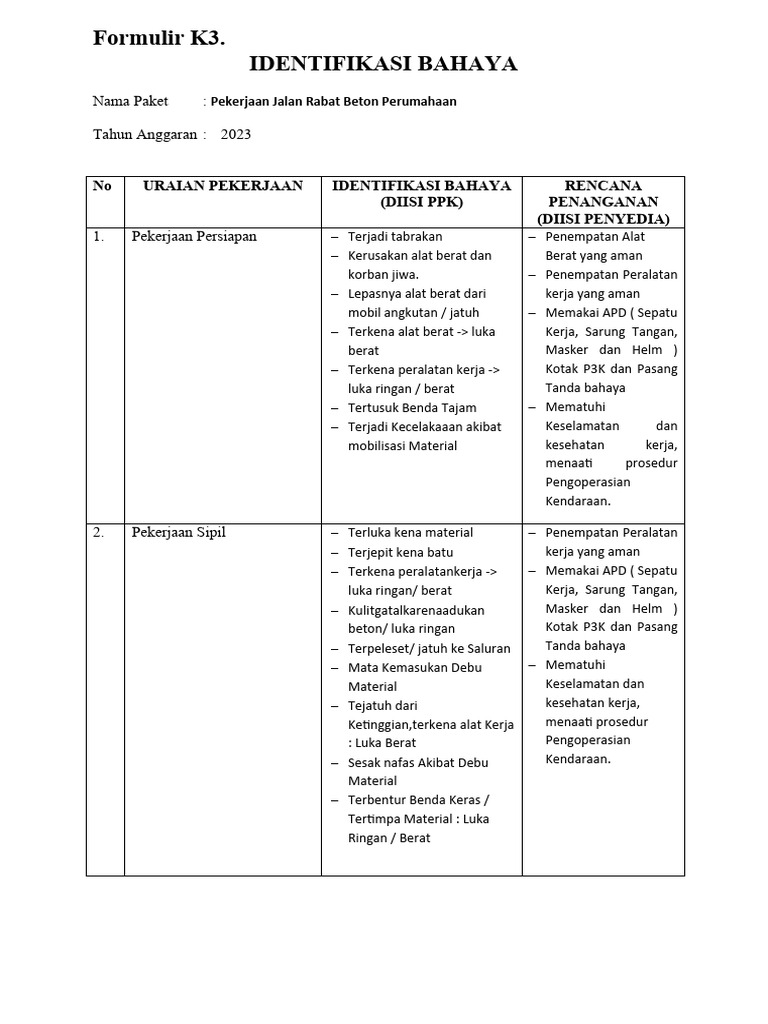 B. Identifikasi Bahaya K3 | PDF