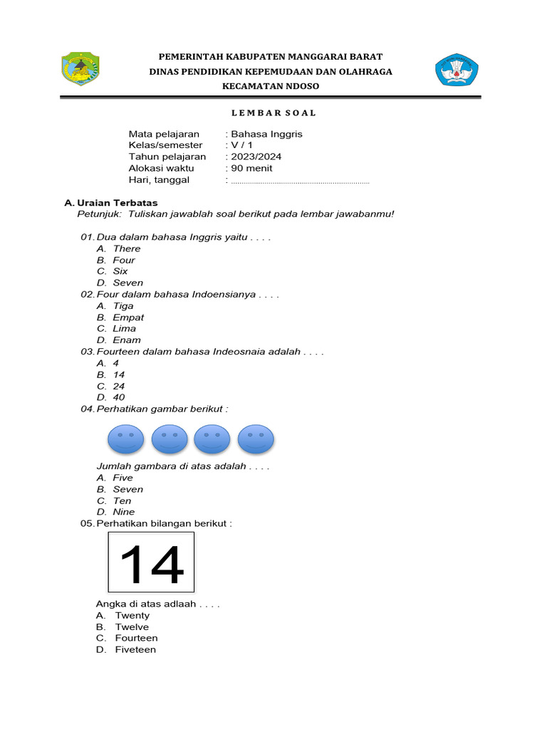 SOAL PAS BAHASA INGGRIS KELAS IV Semester 1 | PDF