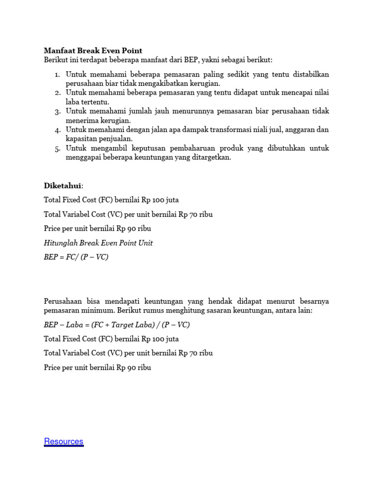 Contoh Perhitungan Break Even Point | PDF | Bisnis