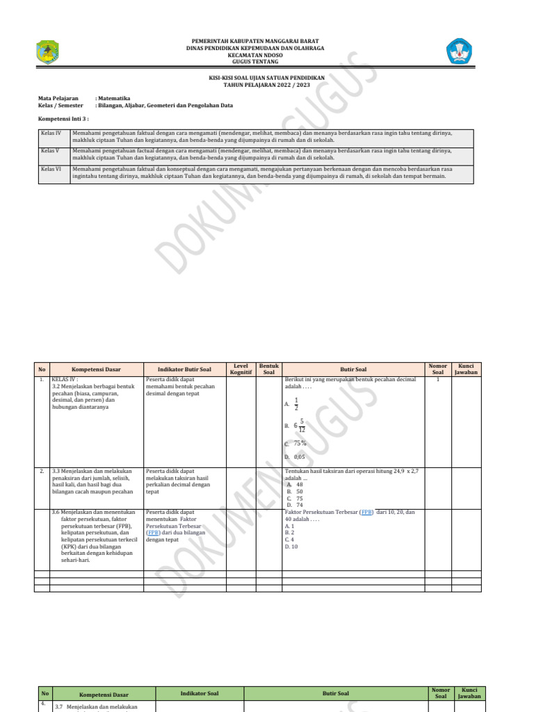 Kisi-Kisi Usp 2023 | PDF