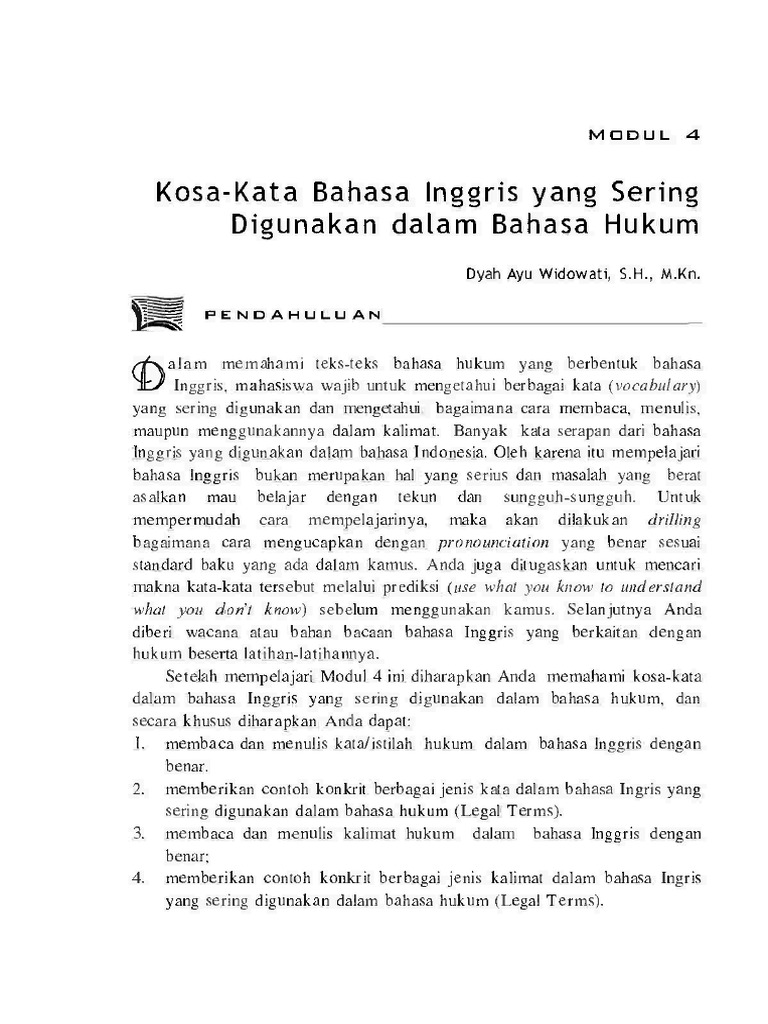 HKUM4101 - Modul 4 Kosakata Dalam BInggris | PDF