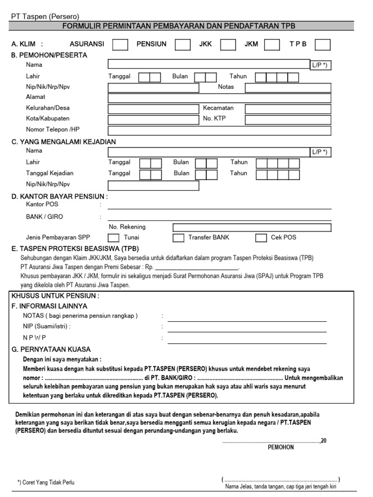 Formulir Klaim dan Pendaftaran TPB | PDF