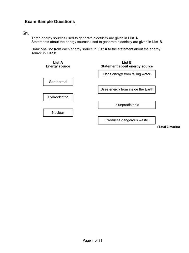 YEAR 9 SCIENCE Exam Sample Questions | PDF | Power Station | Energy ...