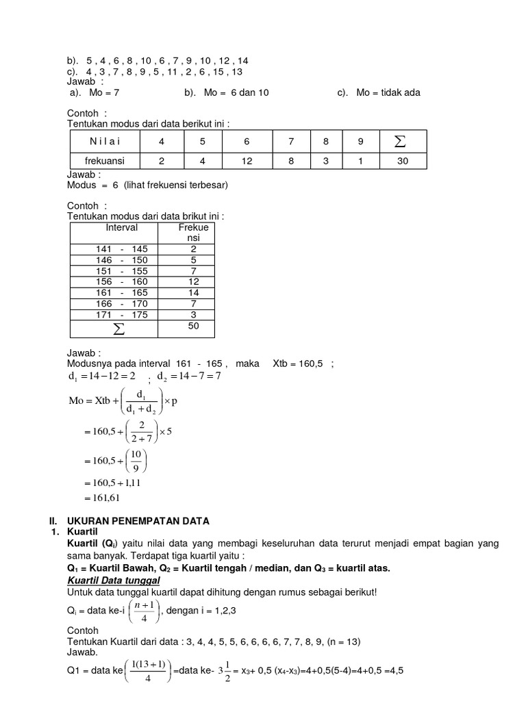 Modus, Kuartil, Desil, dan Persentil Data | PDF