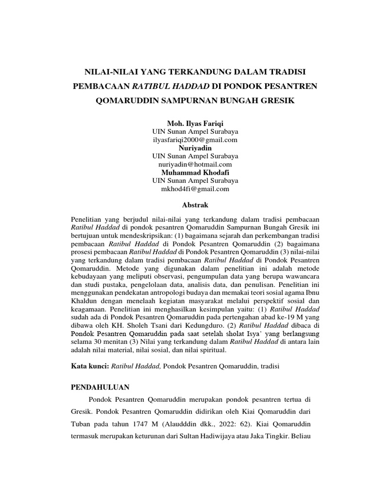 Jurnal Tradisi Ratib Al-Haddad Di PP Qomaruddin - Ilyas | PDF | Ilmu Sosial