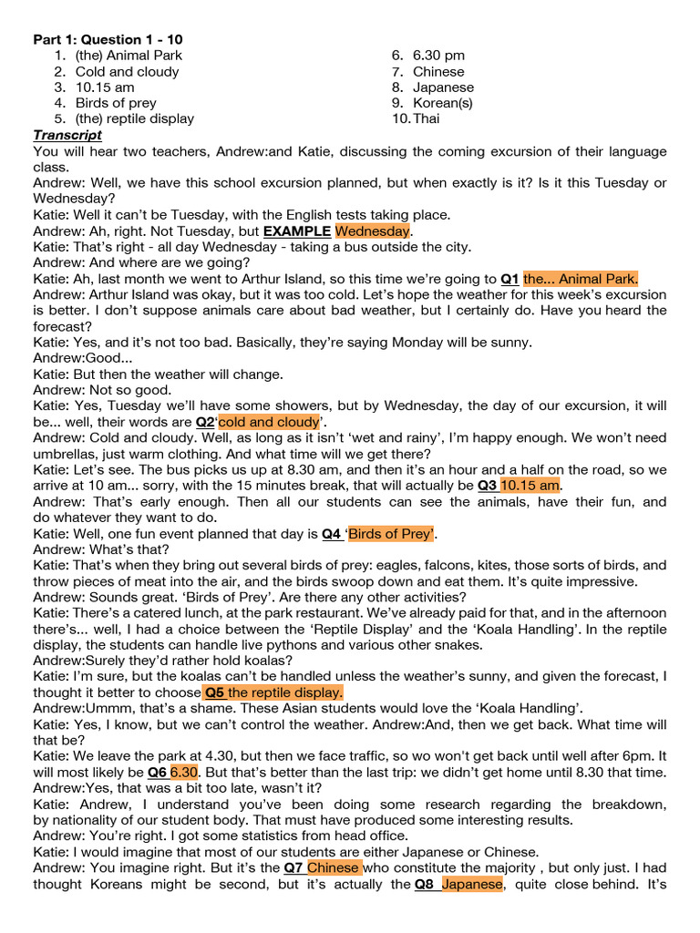 Mock Test Listening Jan 1 - ANSWER | PDF | Parks | Wilderness