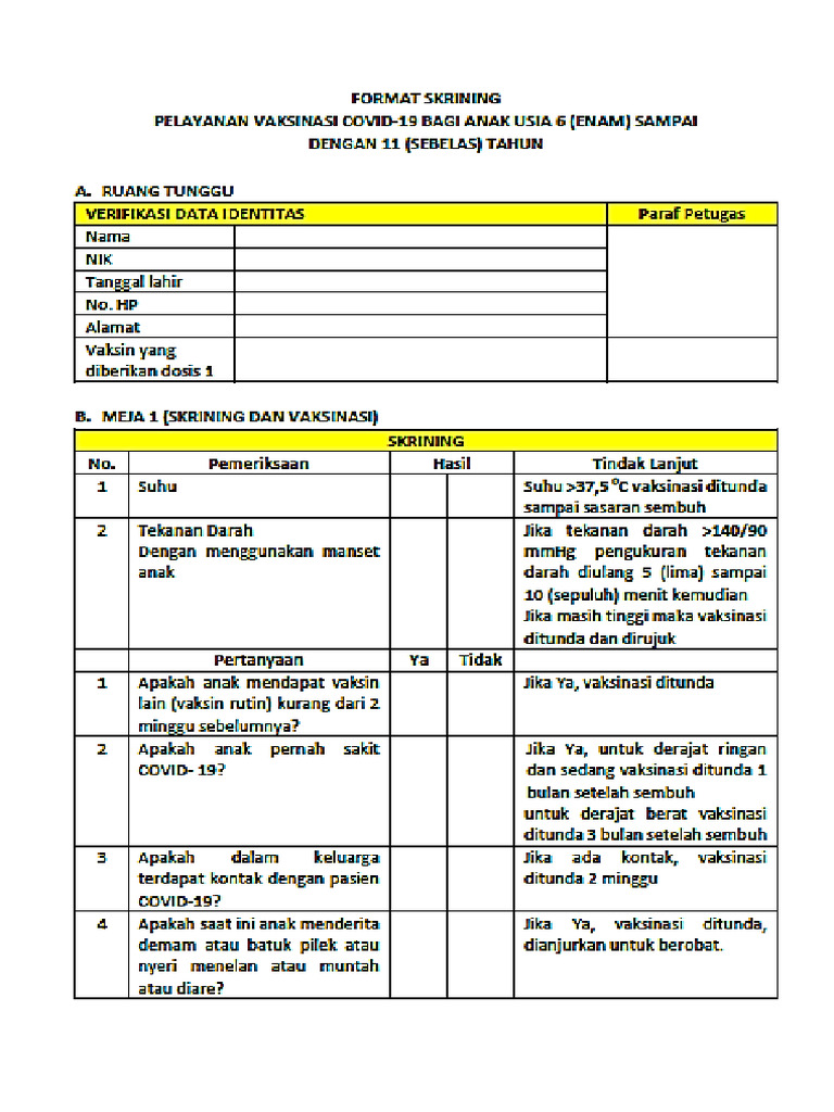 Format Skrining Usia 6 - 11 | PDF