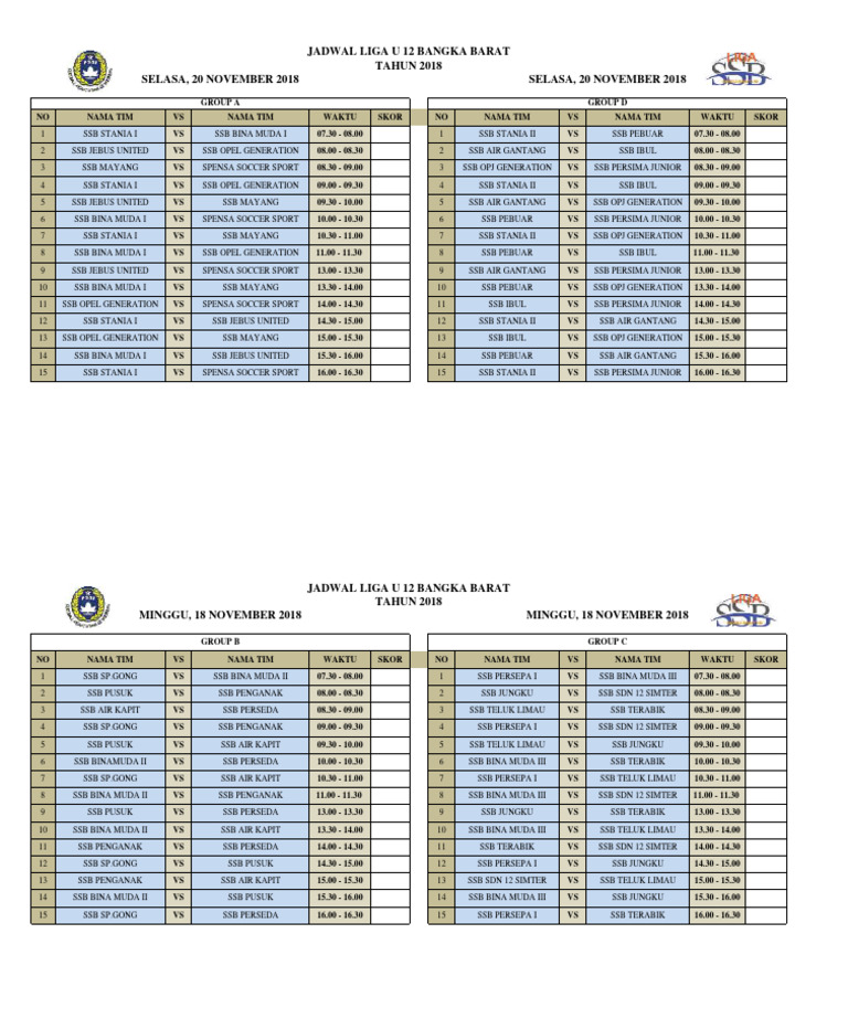 U12 Bangka Barat League Schedule 2018 | PDF