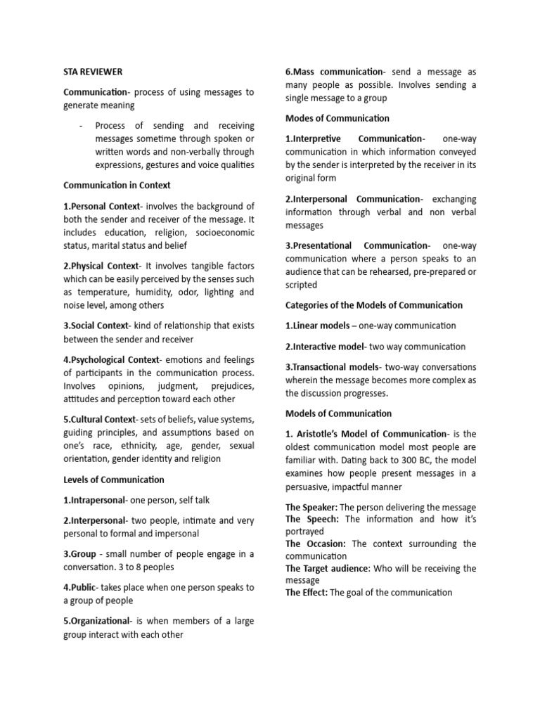 Sta Reviewer | PDF | Communication | Stress (Linguistics)