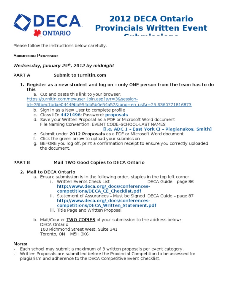 DECA Ontario Provincials Written Event Submissions NEW PROCEDURE | PDF ...
