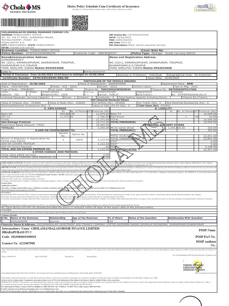 Chola Insurance | Download Free PDF | Insurance | Vehicles