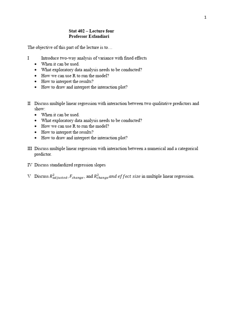 402 Lecture Four | Download Free PDF | Coefficient Of Determination | Errors And Residuals