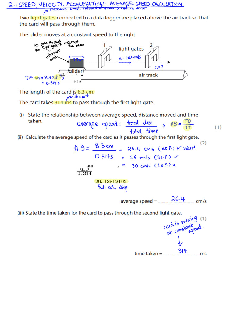 Average Speed Calculation Question Pdf