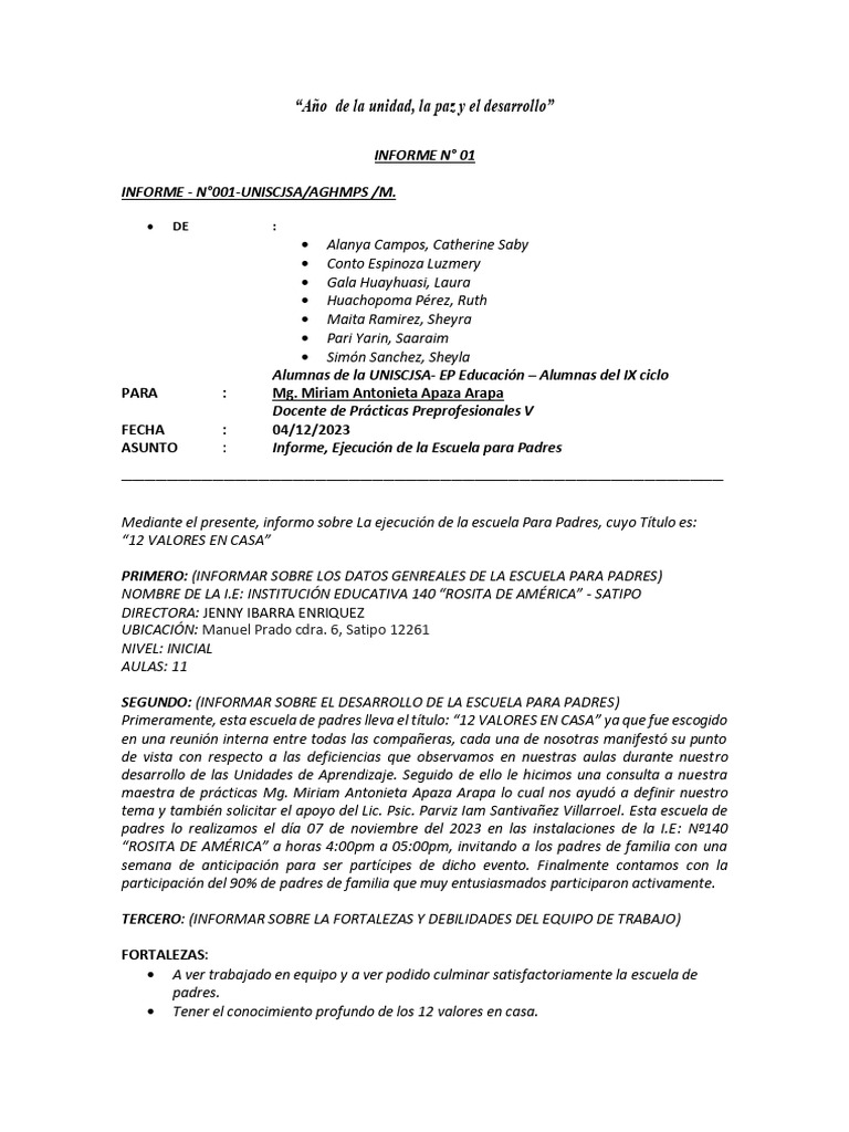Informe de Escuela para Padres | PDF