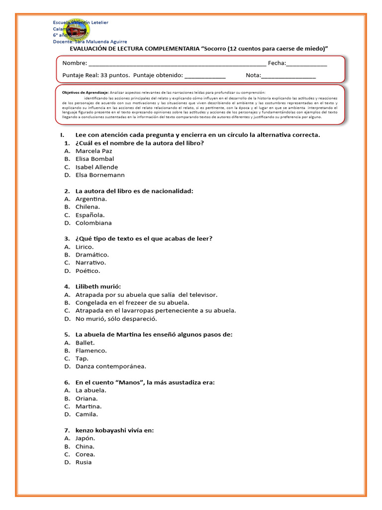 Evaluación de Lectura Complementaria B | PDF