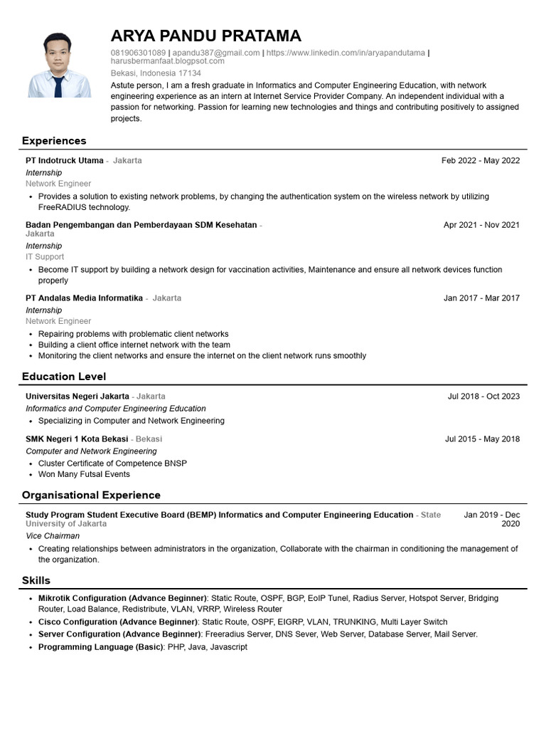 Arya Pandu Pratama-Resume | PDF | Computer Network | Computer Networking