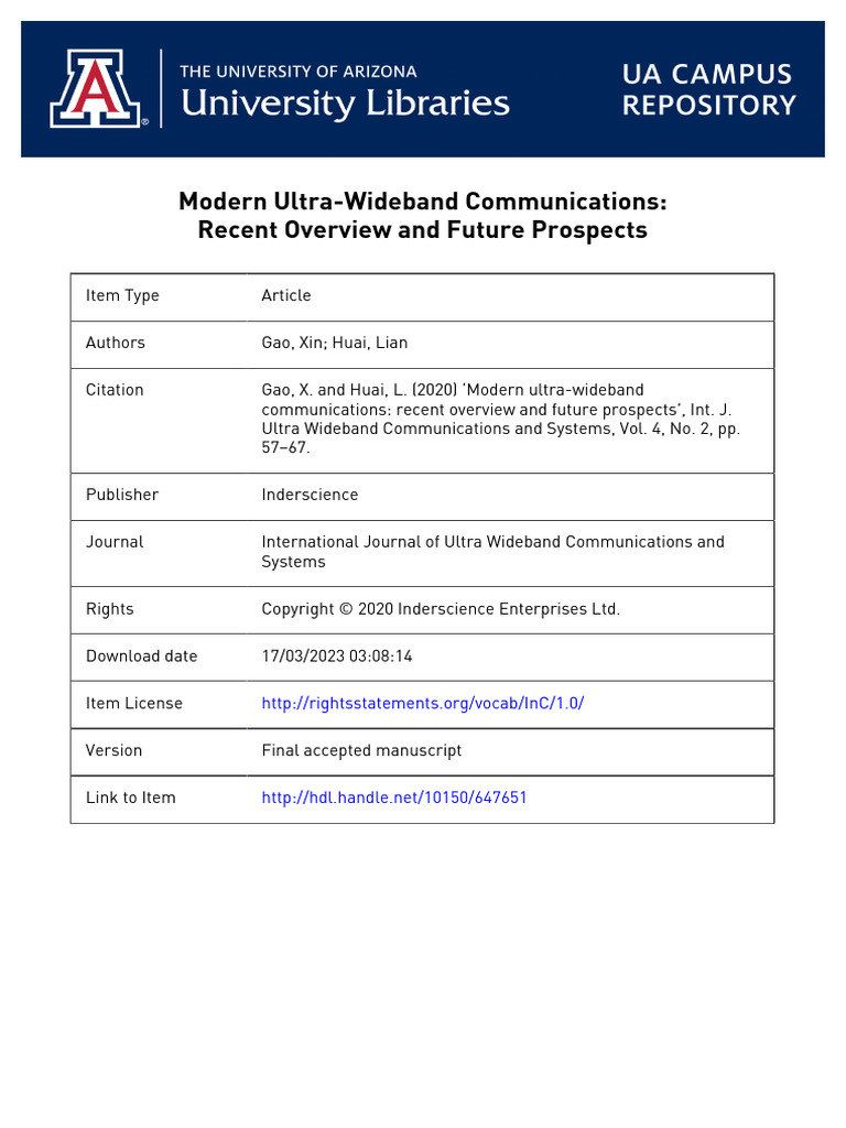 Modern UWB Communication | PDF | Ultra Wideband | Electrical Engineering