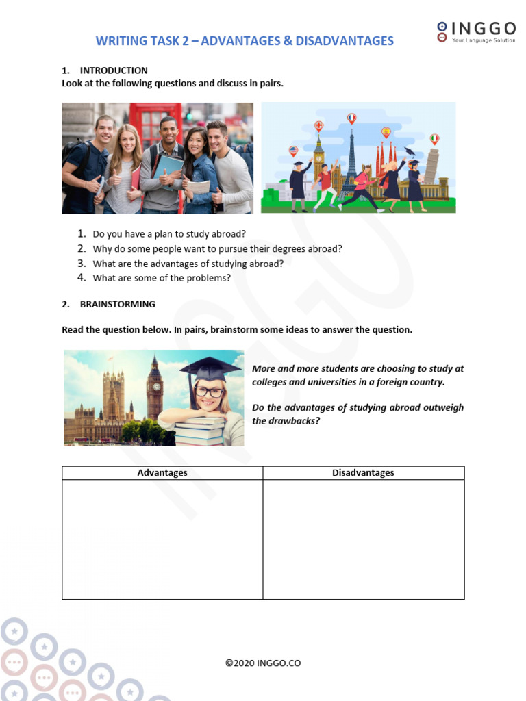 Writing Task 2 - Advantages Disadvantages | PDF | International Student | Brainstorming