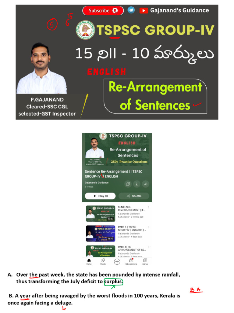 Sentence Rearrangement Class 6 | PDF