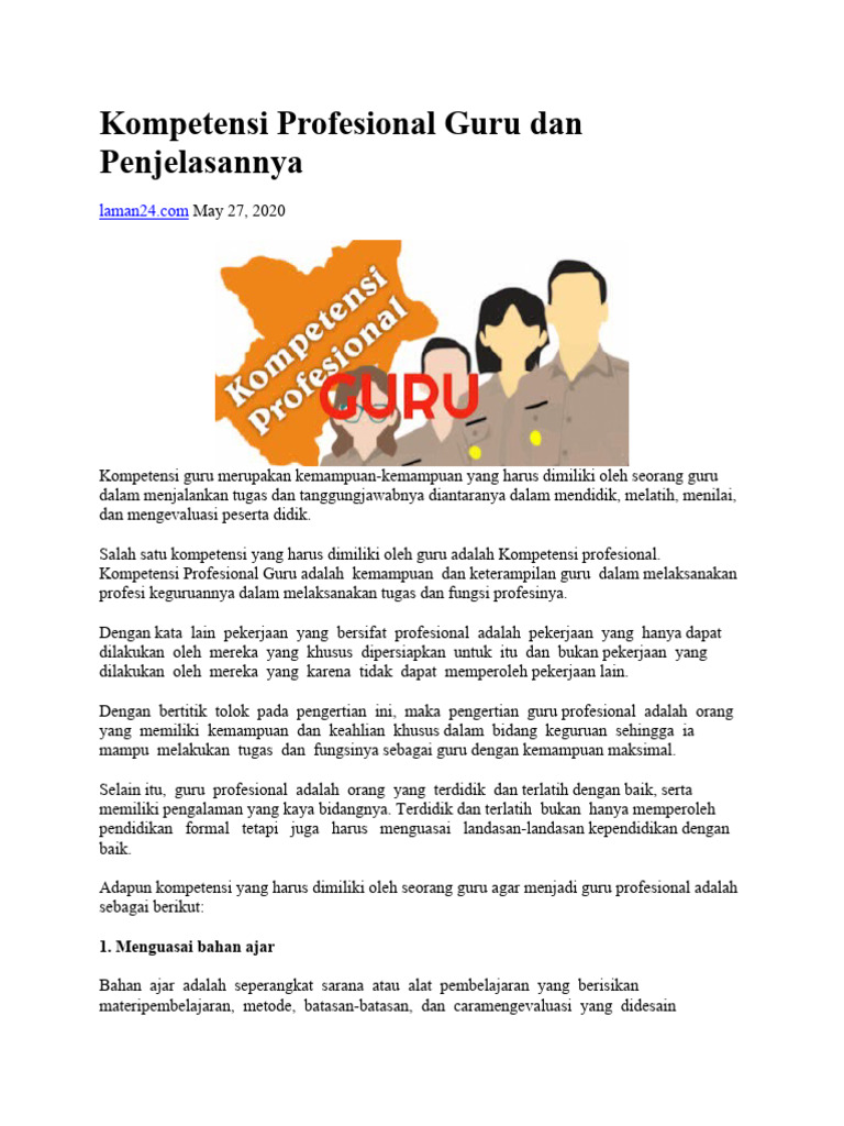 Kompetensi Profesional Guru Dan Penjelasannya | PDF