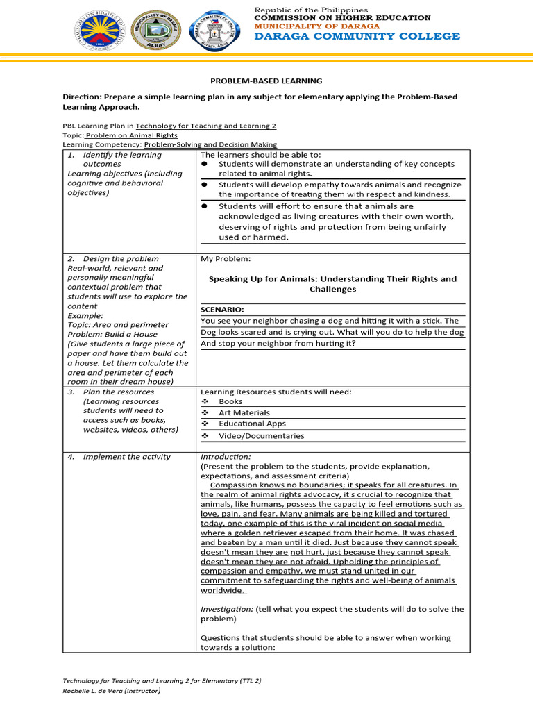 PBL Learning Plan Template | PDF | Learning | Cognition