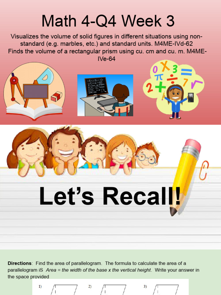 Math 4-Q4 Week 3 | PDF | Volume | Area