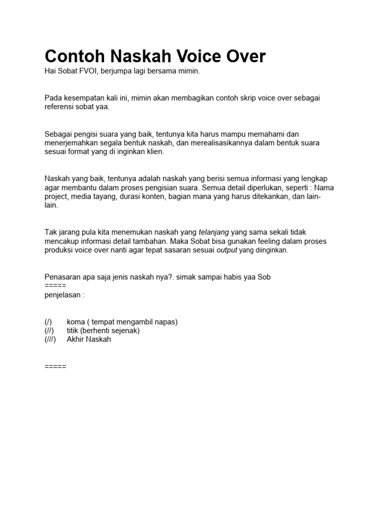 Contoh Naskah Voice Over | PDF | Seni & Disiplin Bahasa | Seni