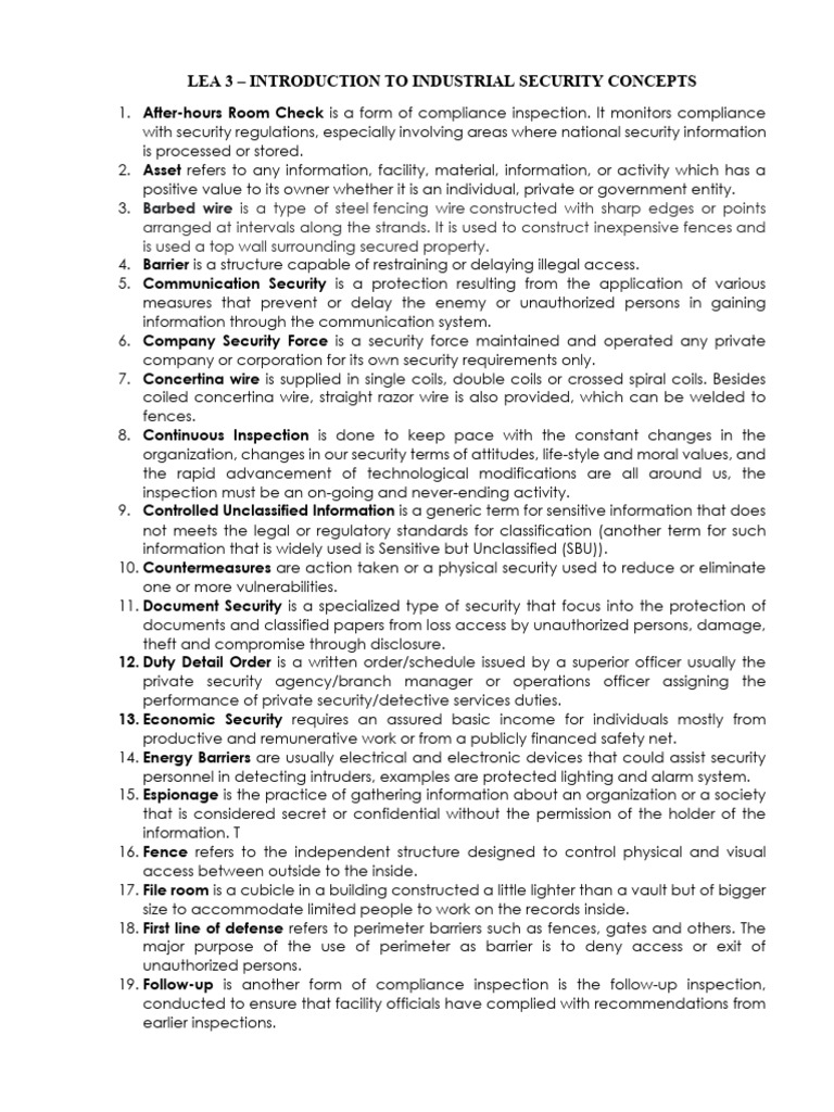 Lea 3 - Introduction To Industrial Security Concepts | PDF | Police | Risk
