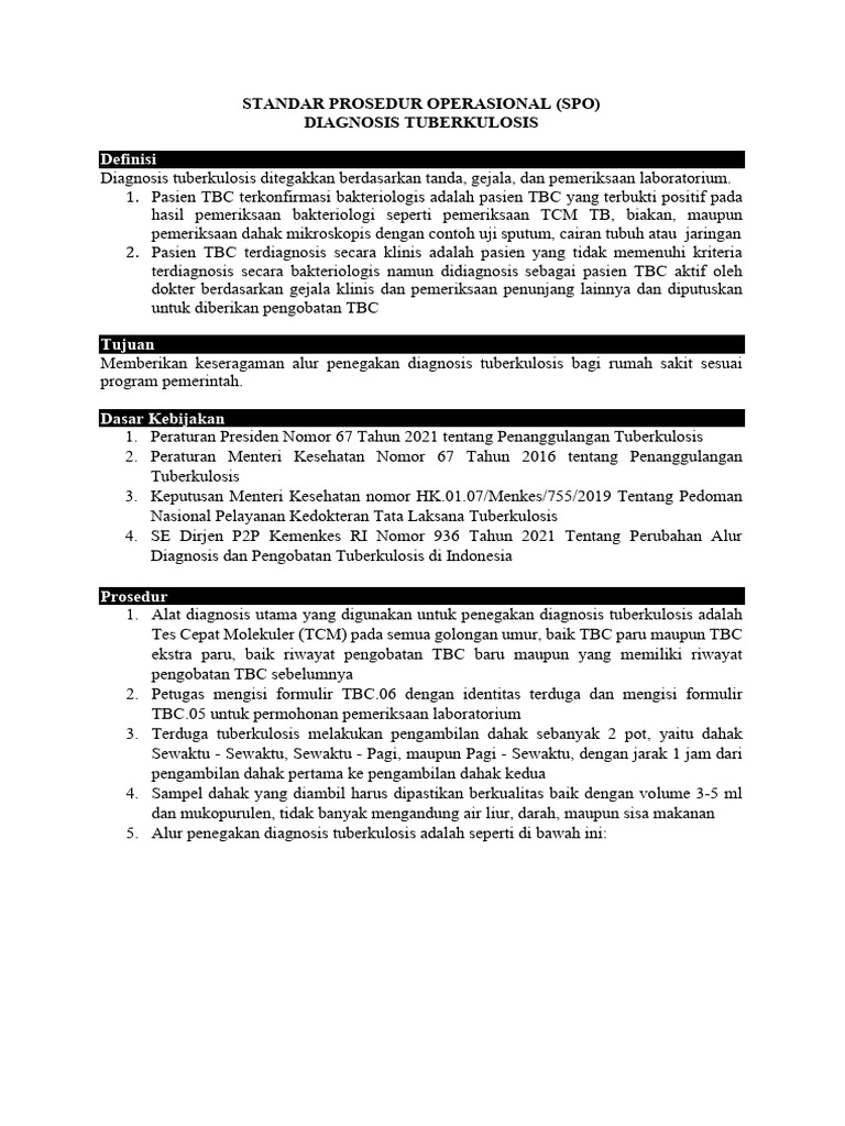 Contoh - SPO Diagnosis TB - Final (28.09.22) | PDF