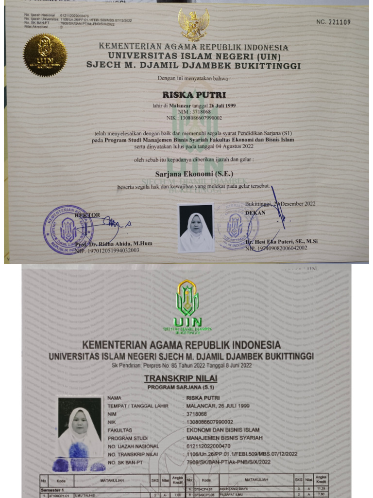 Ijazah Dan Sertifikat Riska | PDF