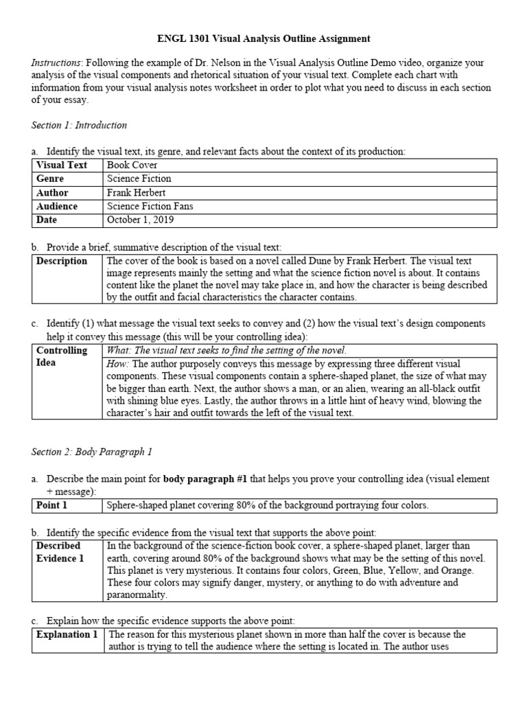 Visual Analysis Outline Worksheet 1 | PDF | Color | Extraterrestrial Life