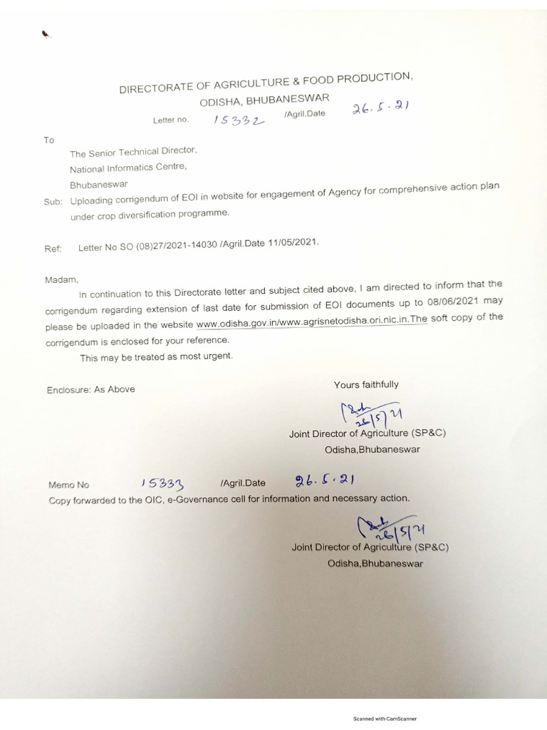 Corrigendum of EOI For Engagement of Agency For Comprehensive Action Plan Under Crop ...