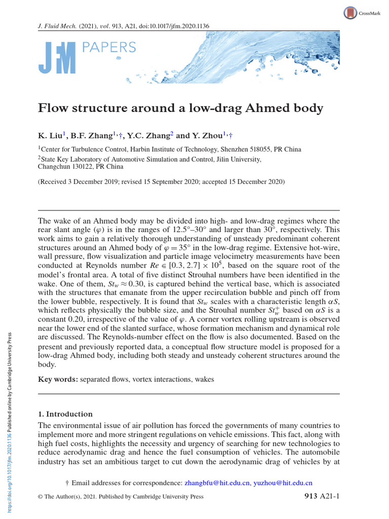 Liu Et Al - 2021 - Flow Structure Around A Low-Drag Ahmed Body | PDF ...