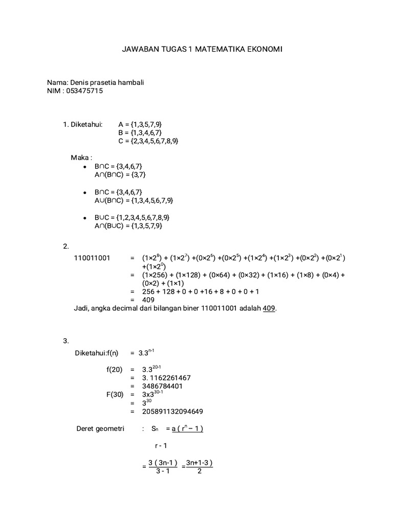 Tugas 1 Matematika Ekonomi | PDF