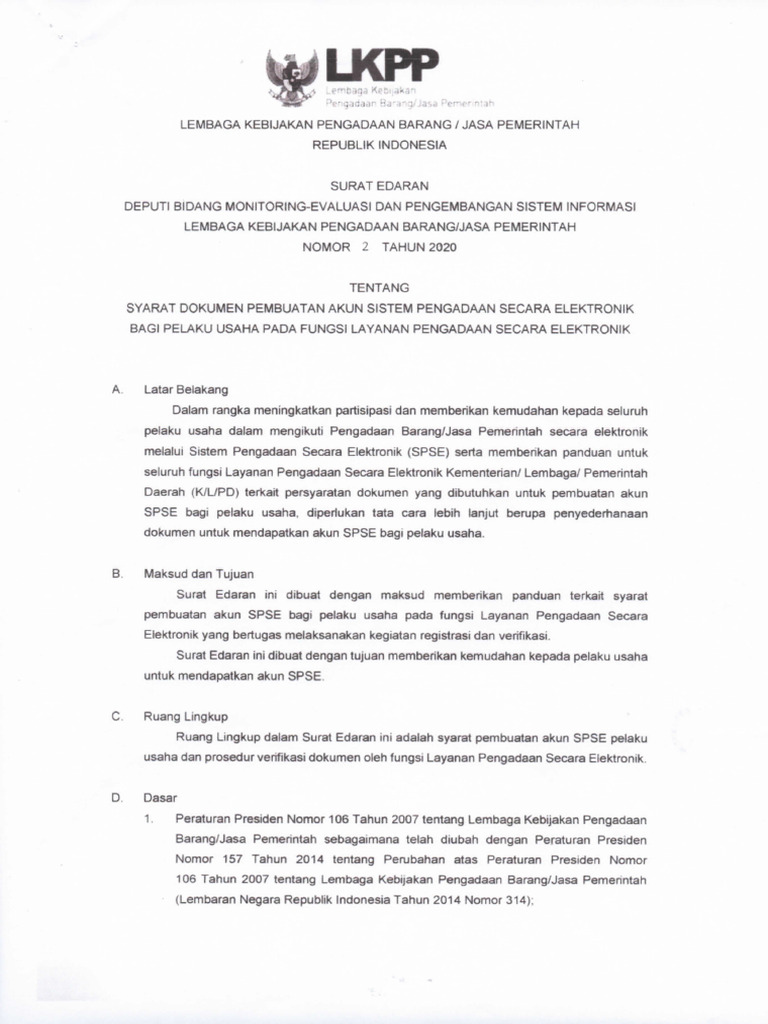 Syarat Dokumen Pembuatan Akun Spse Bagi Pelaku Usaha | PDF
