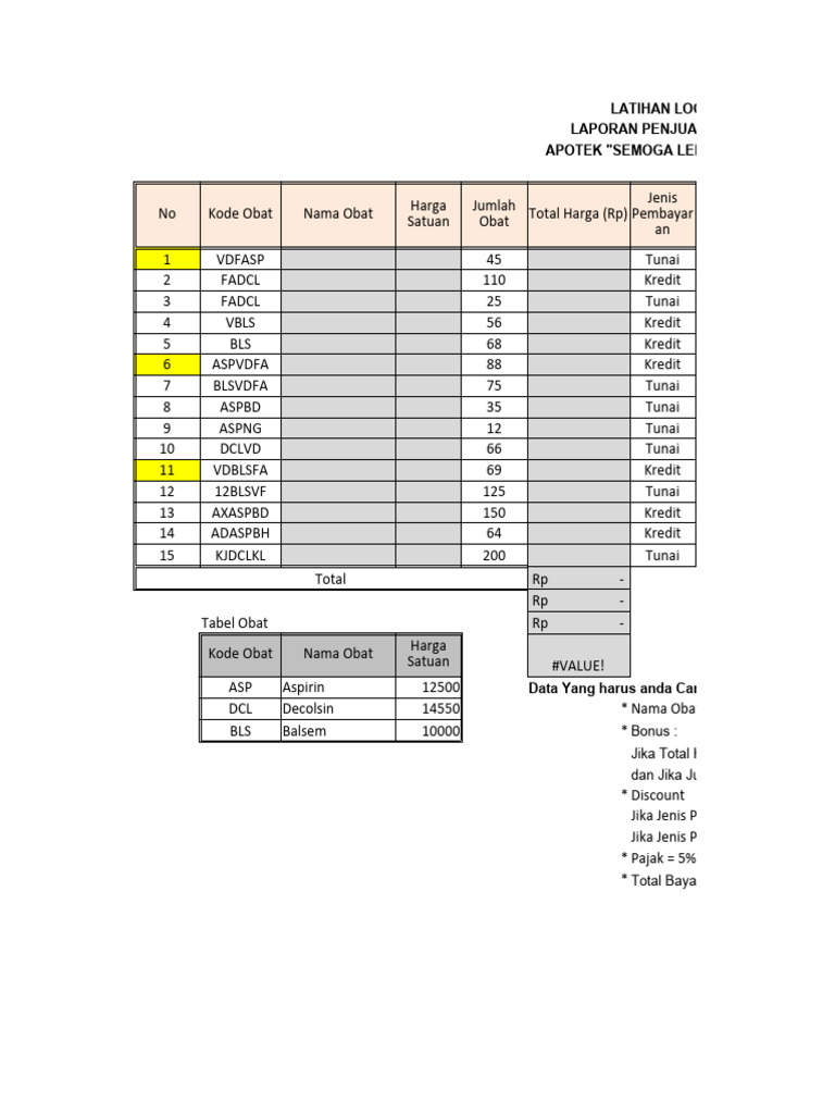 Latihan Soal Excel 8 (Kosong) | PDF