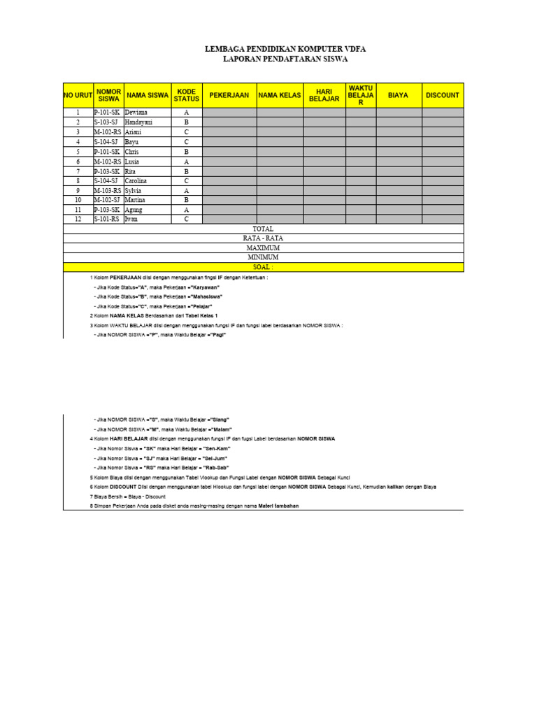 Latihan Soal Excel 7 (Kosong) | PDF