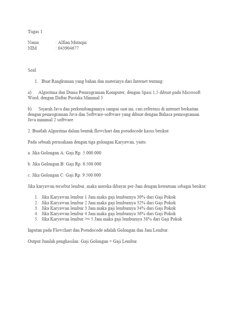 Tugas 1 Algoritma & Pemrograman | PDF